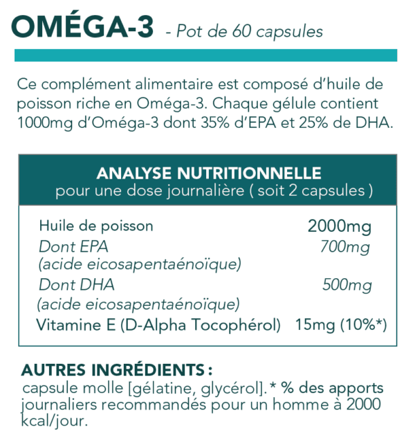 Oméga 3 1000mg 35% EPA - 25% DHA 60 Capsules | Hexa3